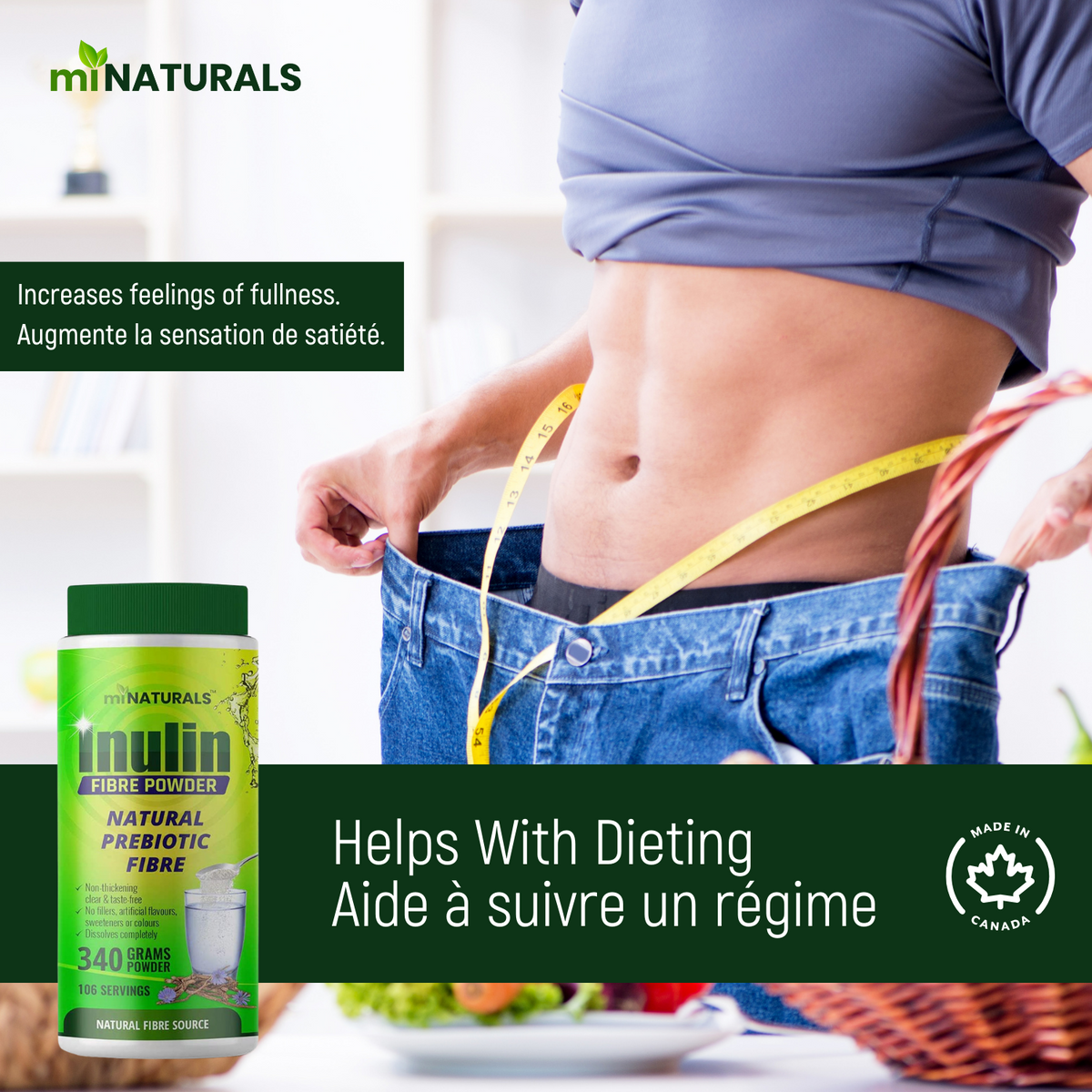 Pure Inulin Fiber Powder - Natural Prebiotic Fibre Supplement (340g